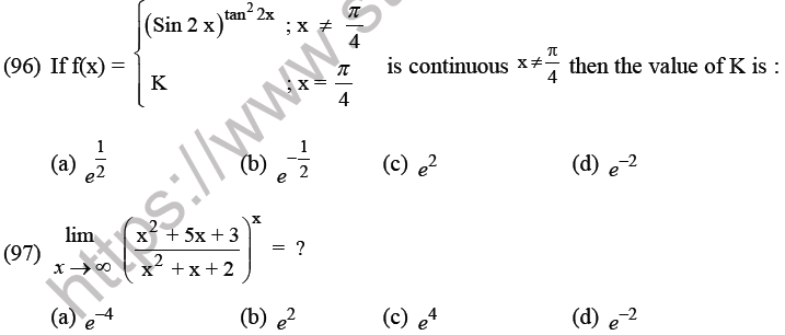 JEE Mathematics Limits Continuity and Differentiability MCQs Set B with Answers